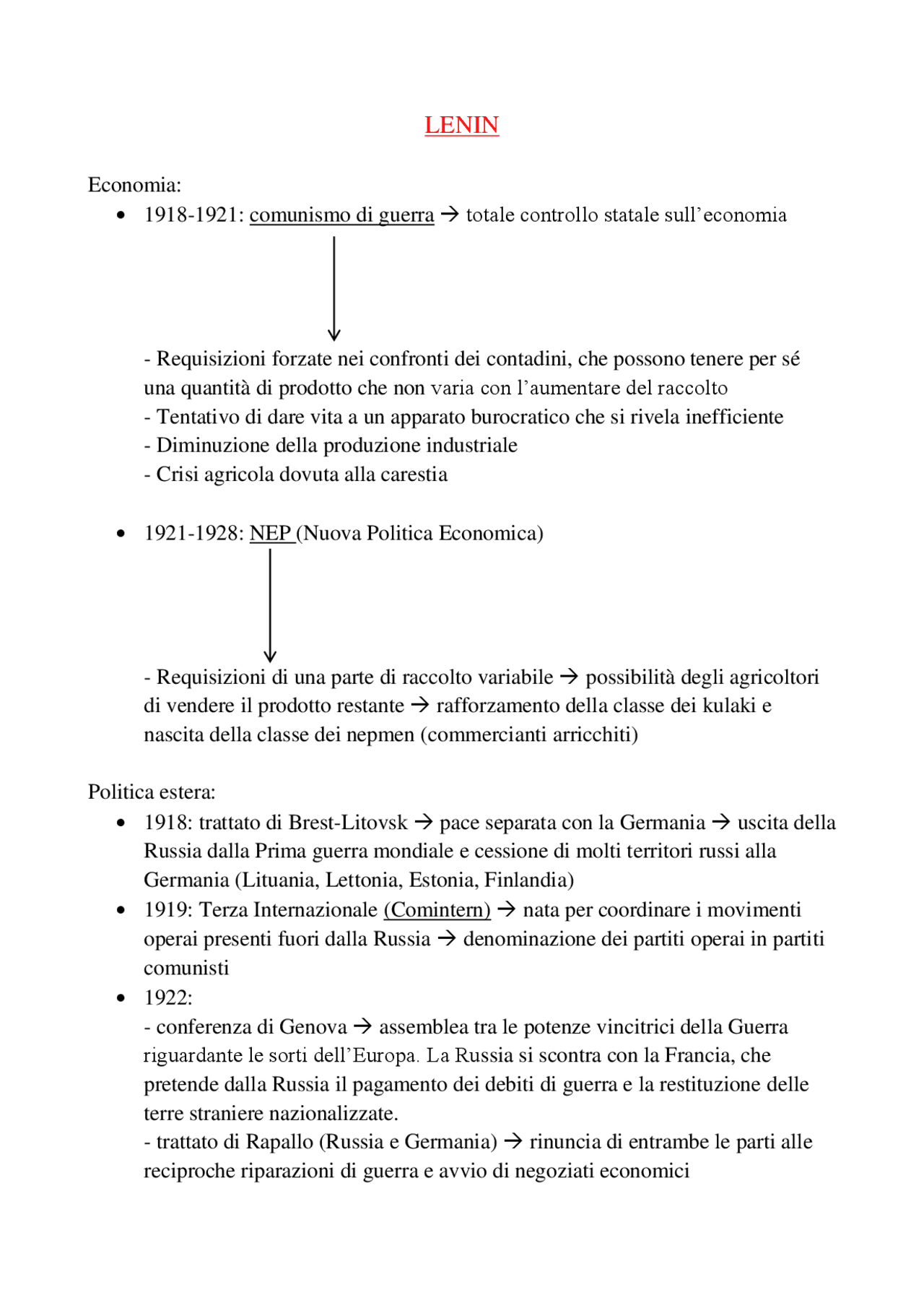 Lenin Schema Riassuntivo Docsity