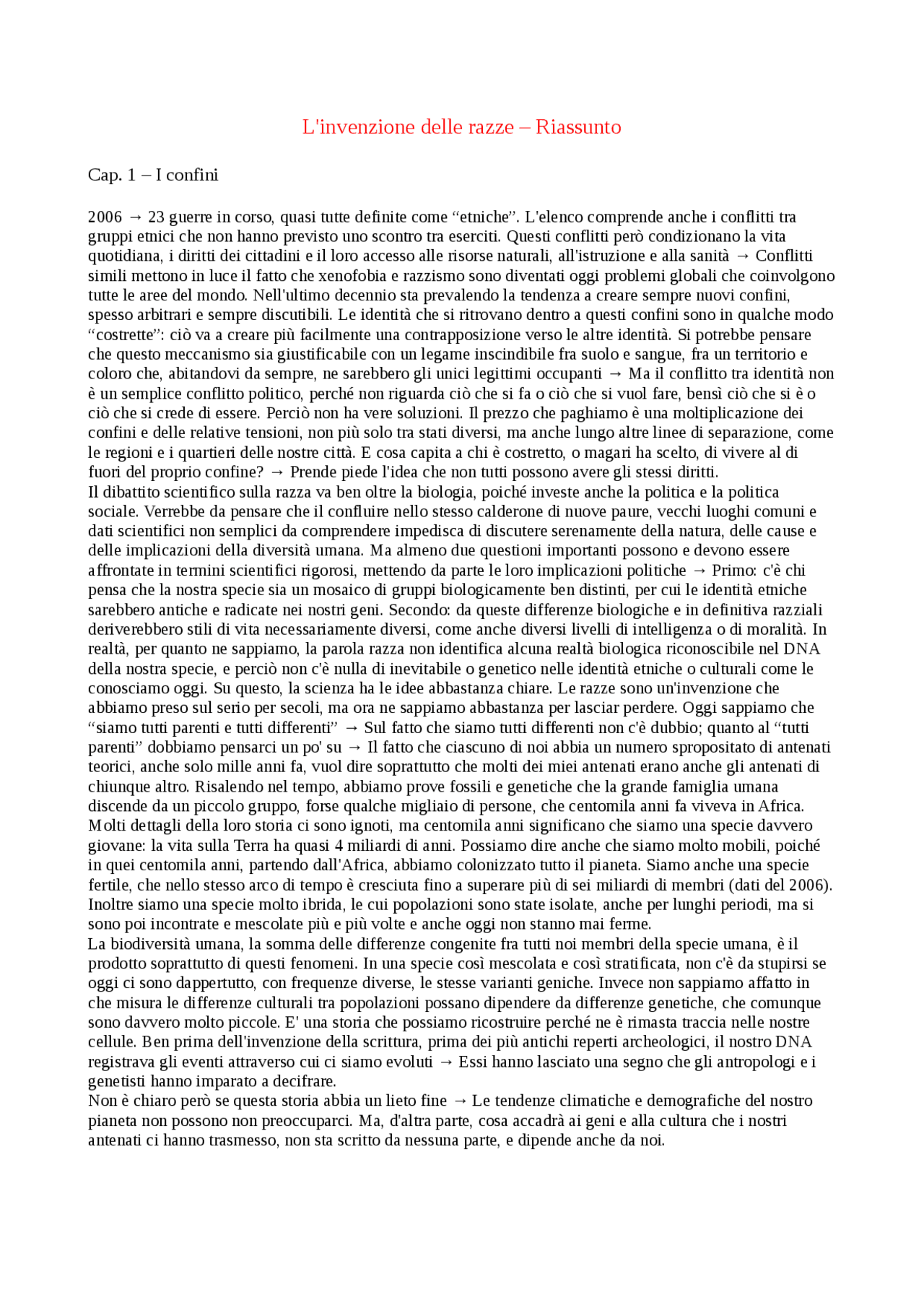 Riassunto Linvenzione Delle Razze Barbujani Docsity