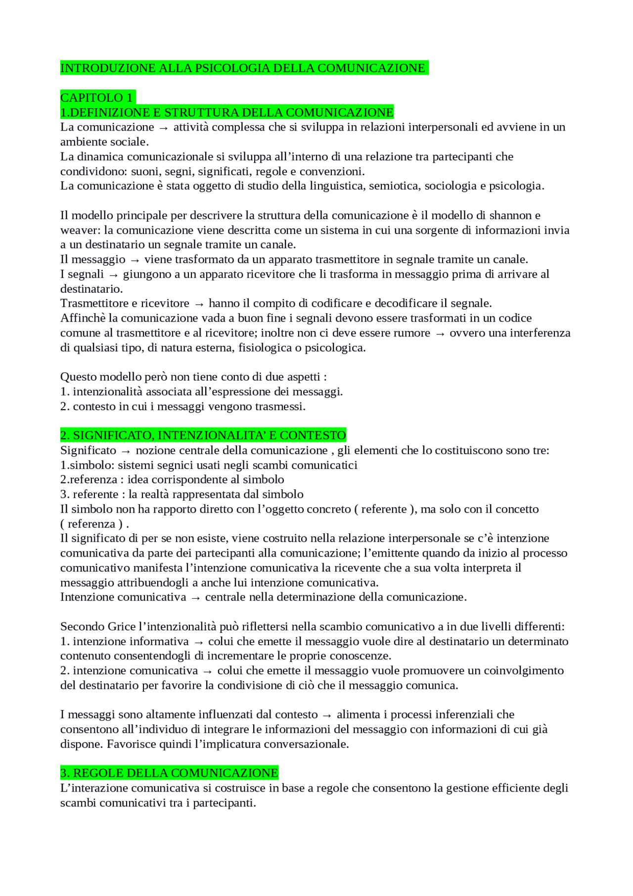 Introduzione Alla Psicologia Della Comunicazione Docsity
