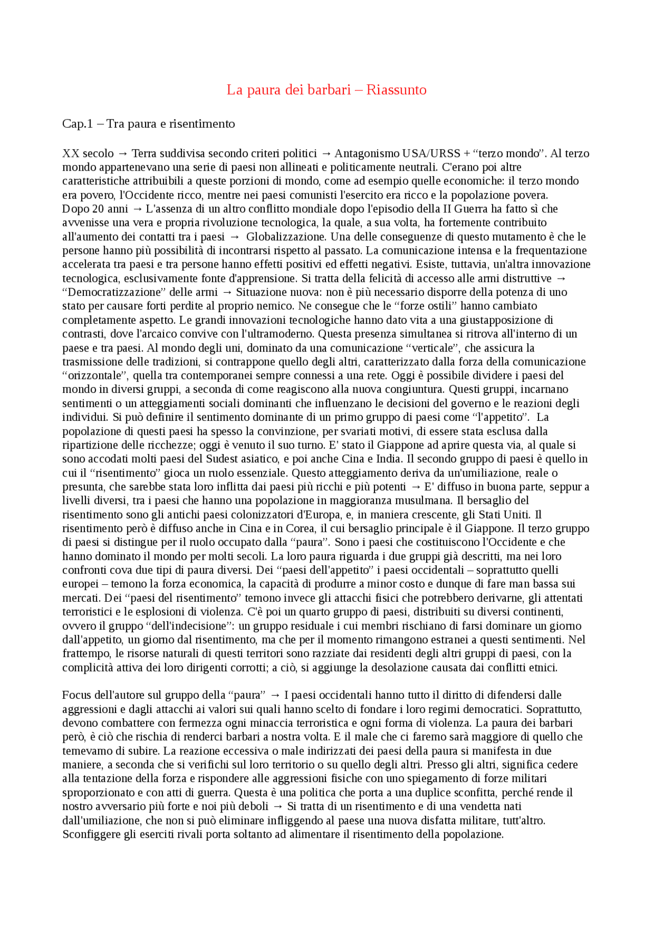 Riassunto La Paura Dei Barbari Todorov Docsity