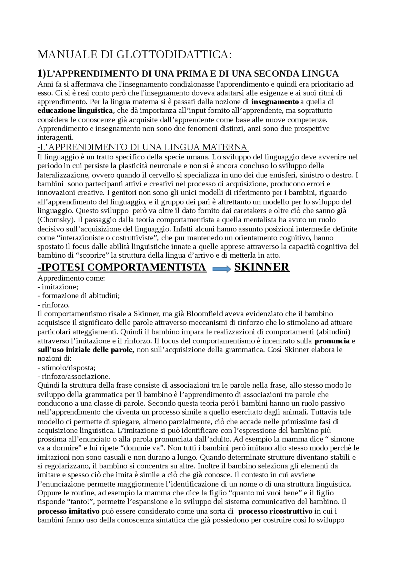 Riassunto Del Manuale Di Glottodidattica A De Marco Docsity