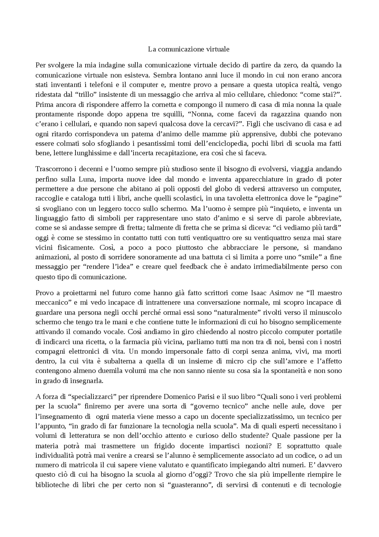 La Comunicazione Virtuale Docsity