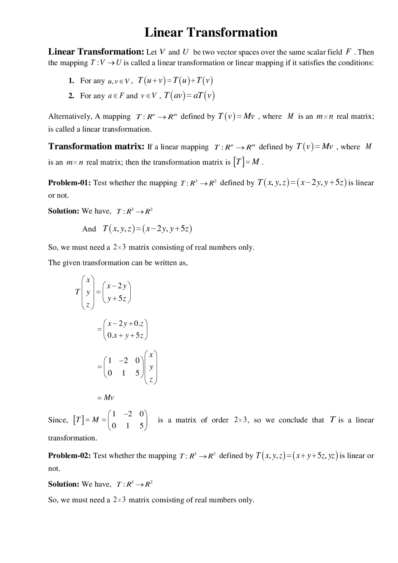 Linear Transformation Docsity