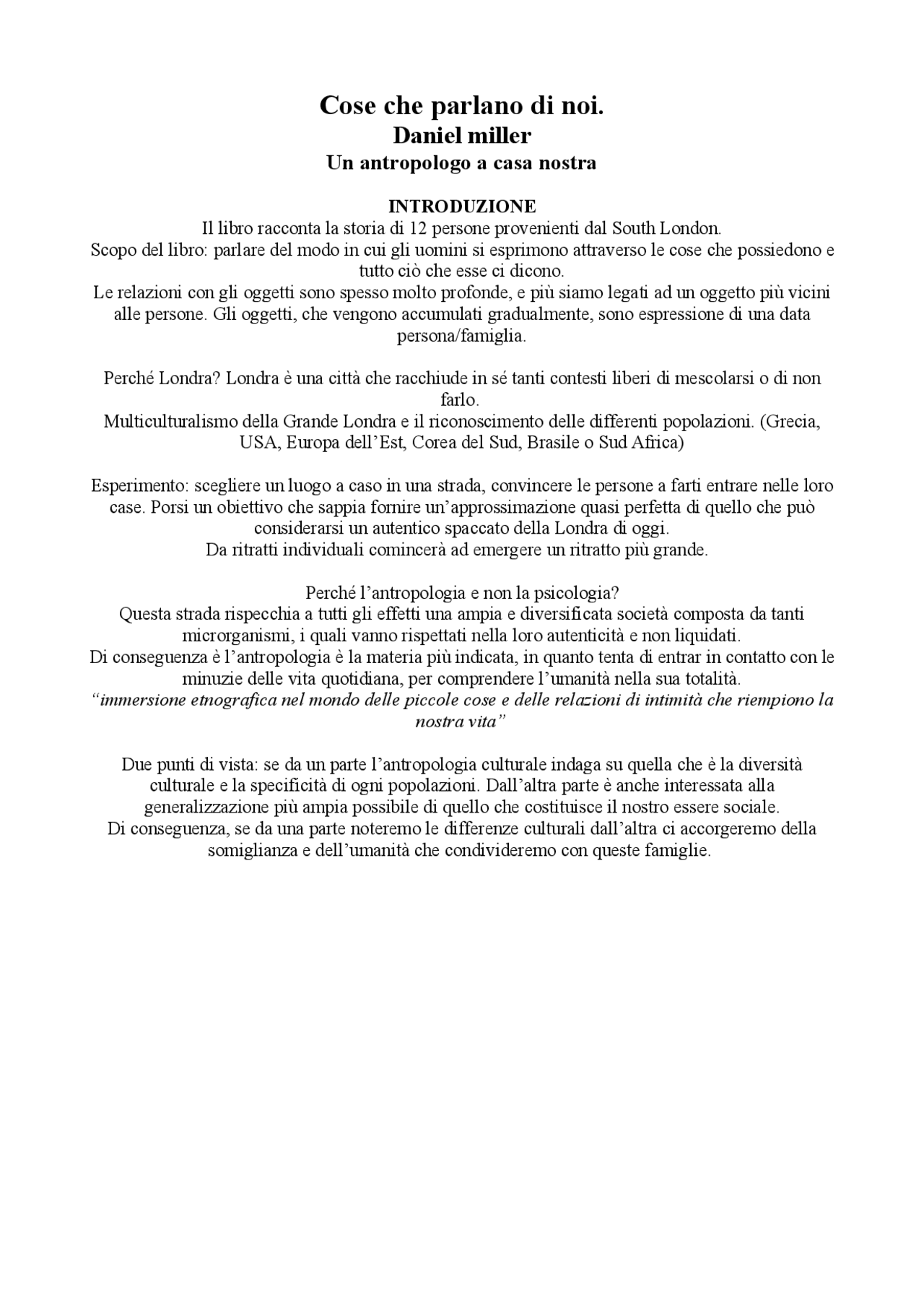 Cose Che Parlano Di Noi Docsity