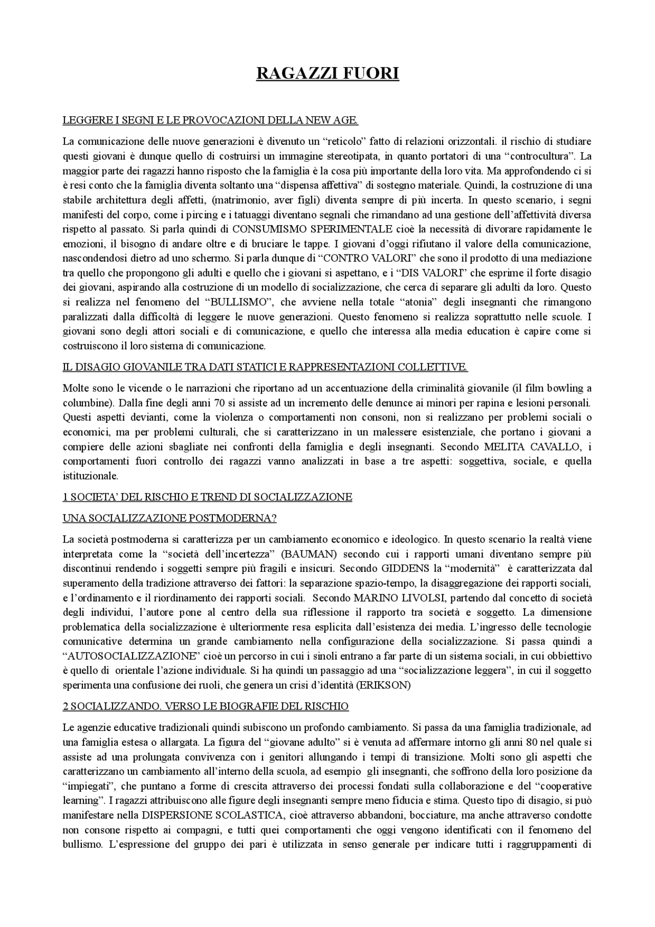 Ragazzi Fuori - di Simona Tirocchi - Docsity