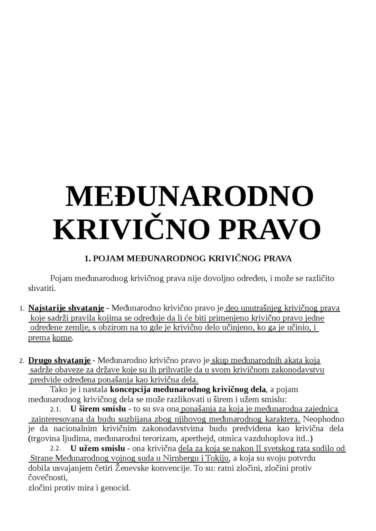 Medjunarodno Krivično Pravo Rezime Predlog Pravo Docsity