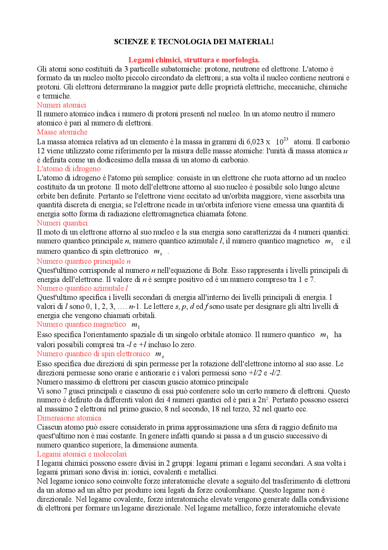 Scienze E Tecnologia Dei Materiali Docsity