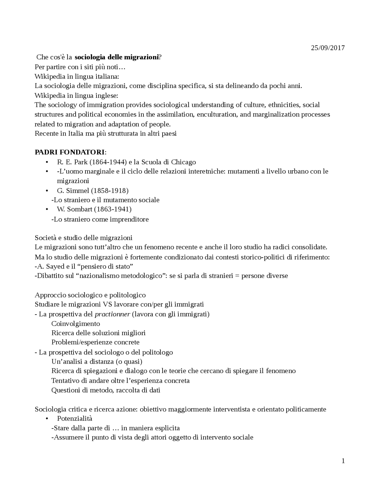 Sociologia Delle Migrazioni Docsity
