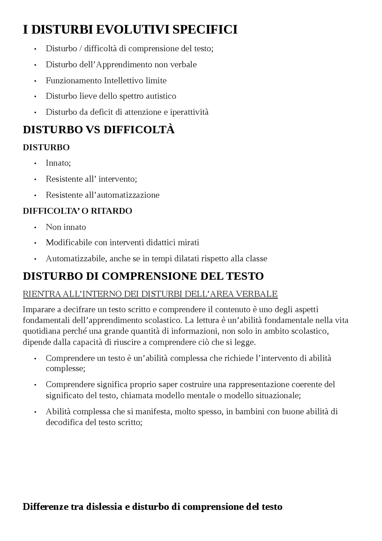 Disturbi Evolutivi Specifici Docsity