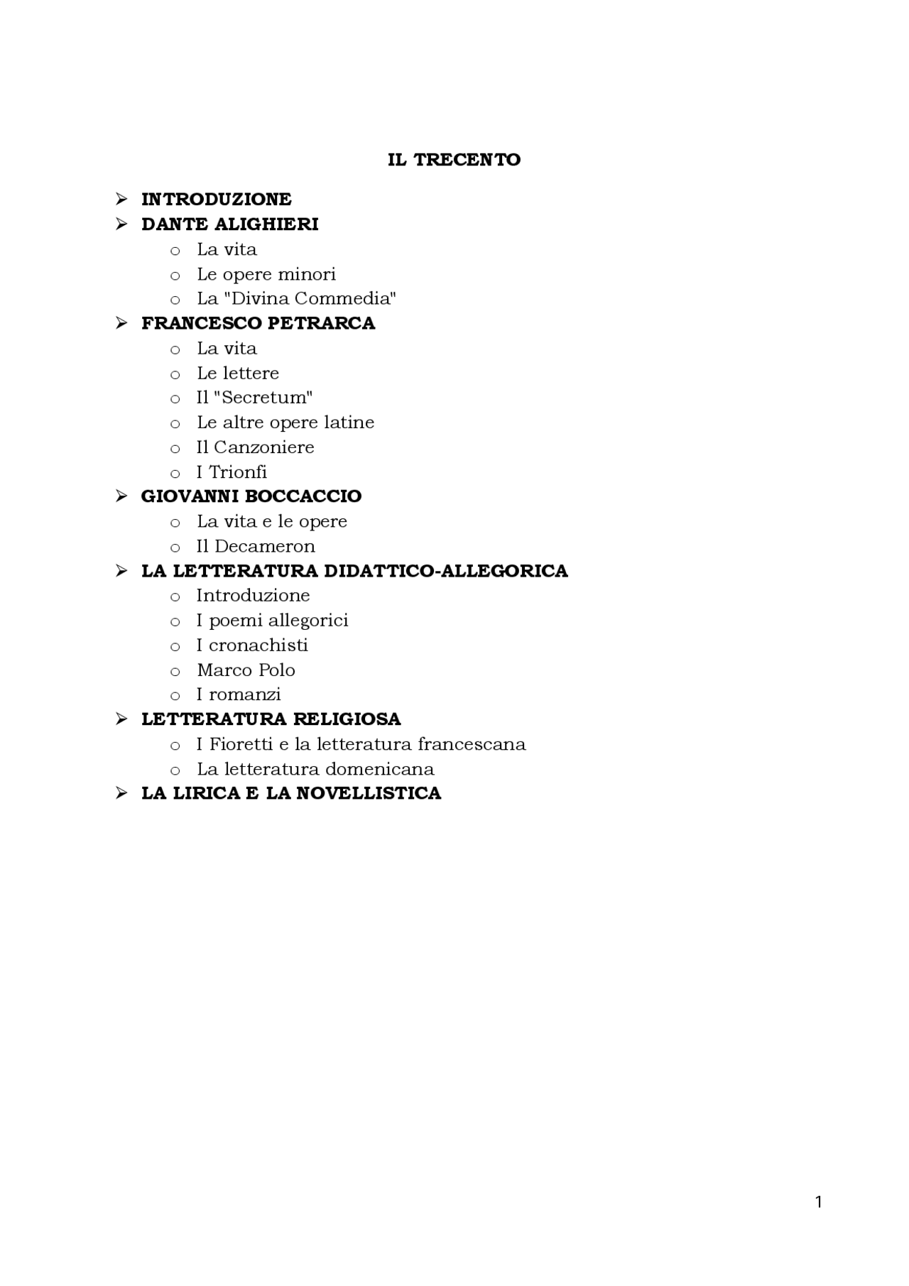 Storia della Letteratura Italiana – Il Trecento - Docsity