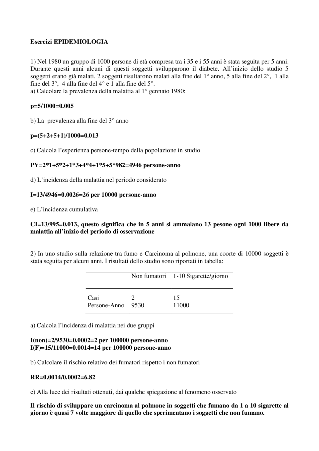 Epidemiologia Esercizi Svolti Esercizi Di Epidemiologia Docsity