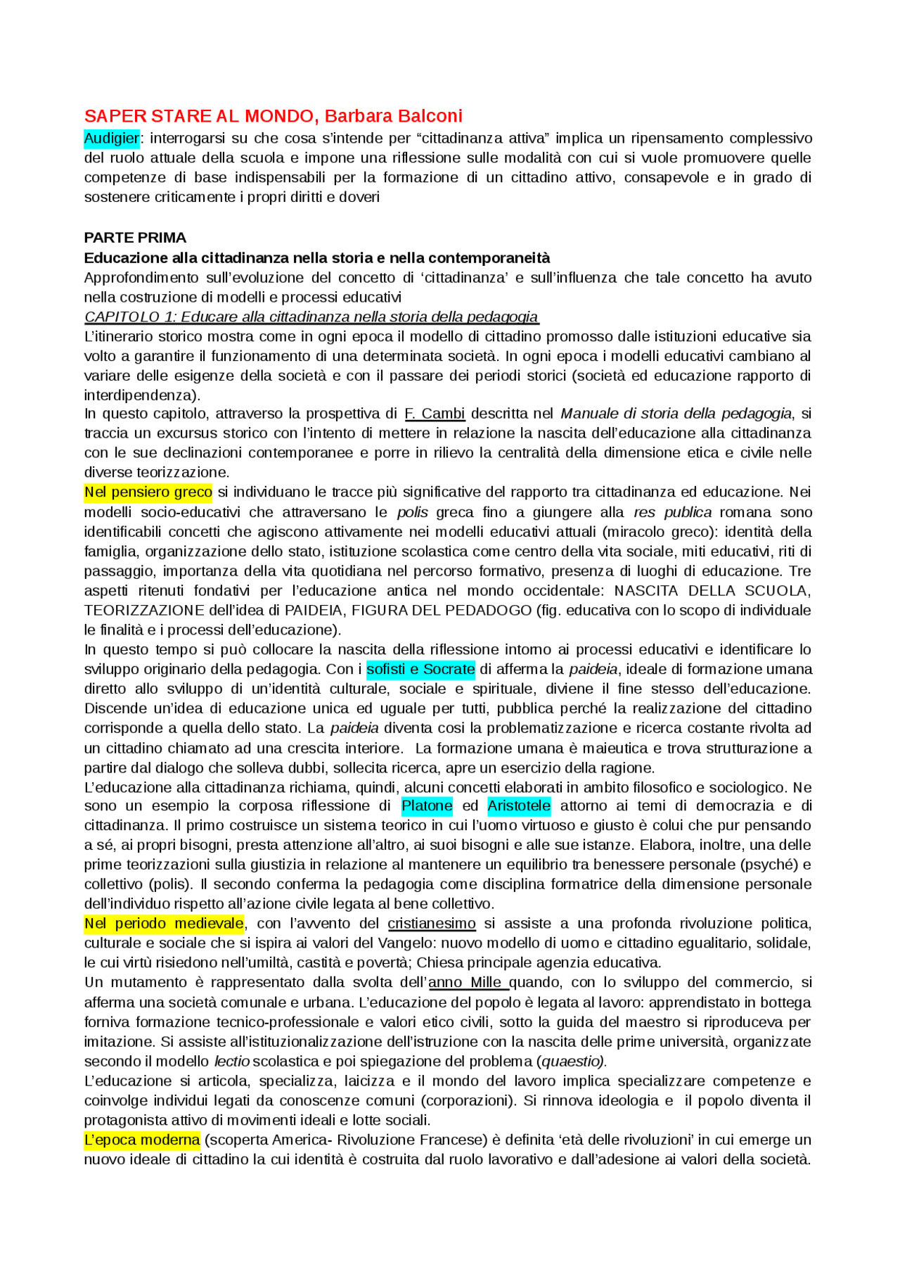 Sapere Stare Al Mondo Docsity