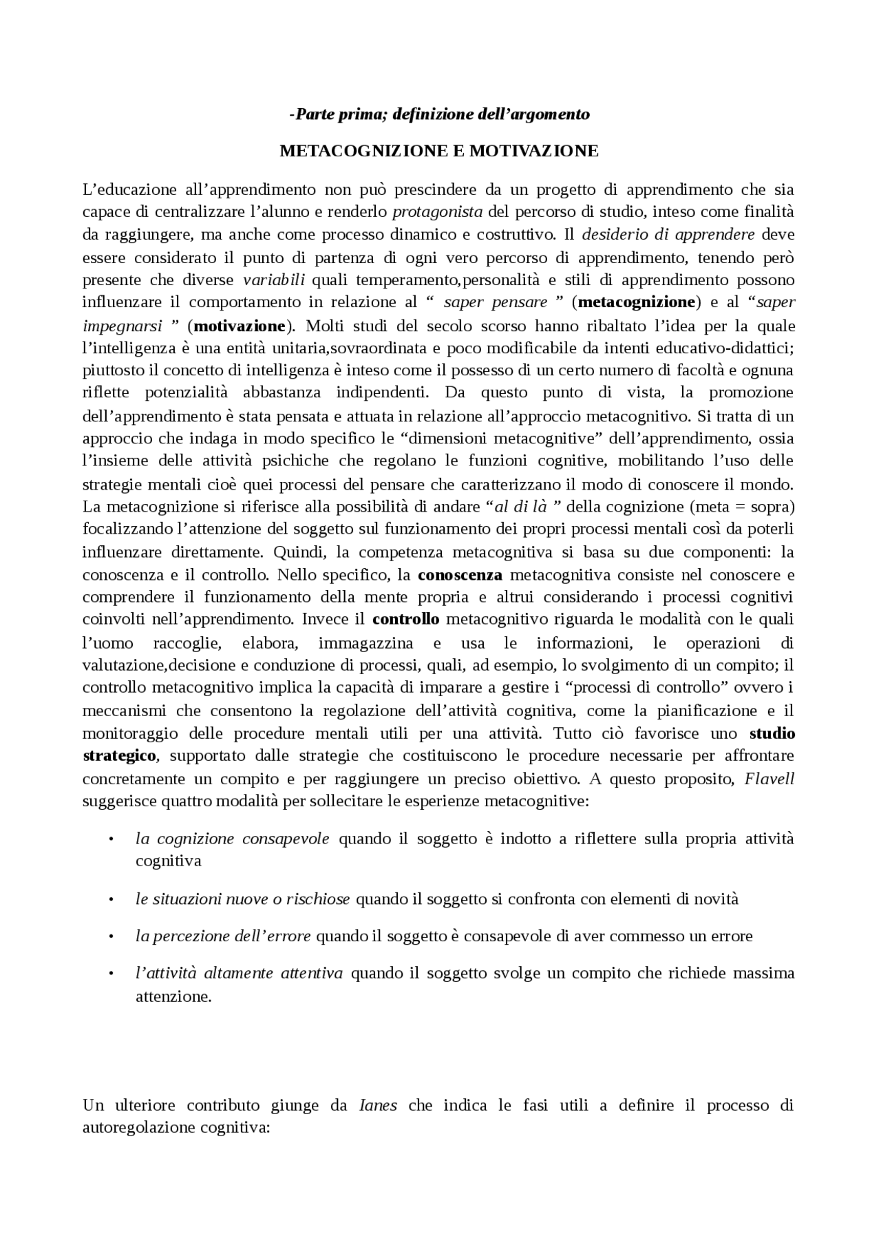 Metacognizione Tesina Docsity
