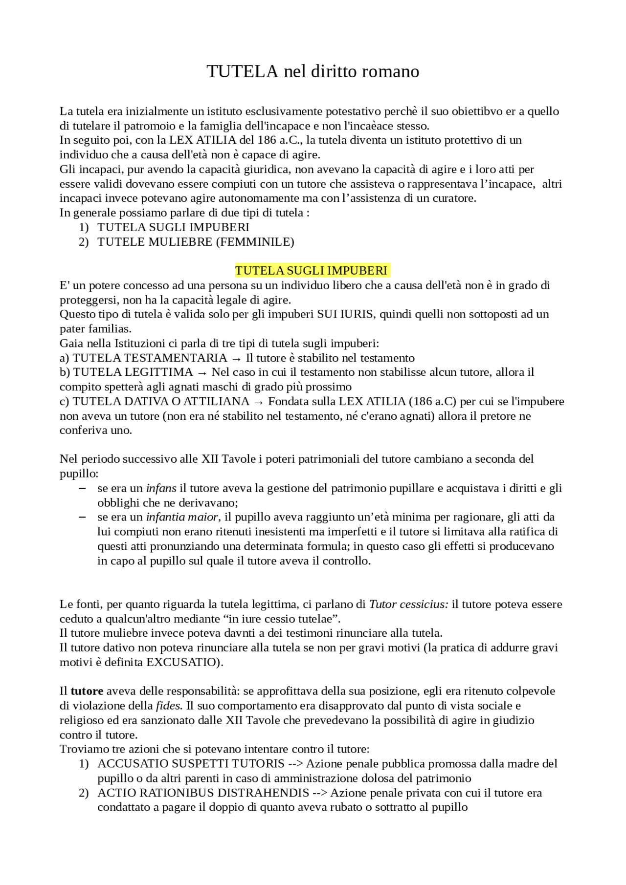 Riassunto Schematico Tutela Del Diritto Romano Docsity