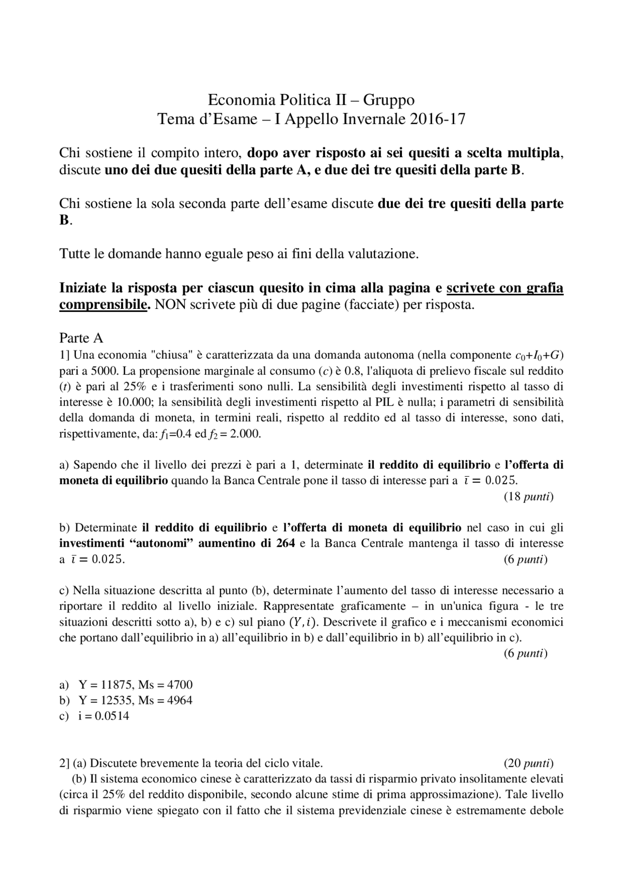 Tema esame macroeconomia unicatt - Docsity