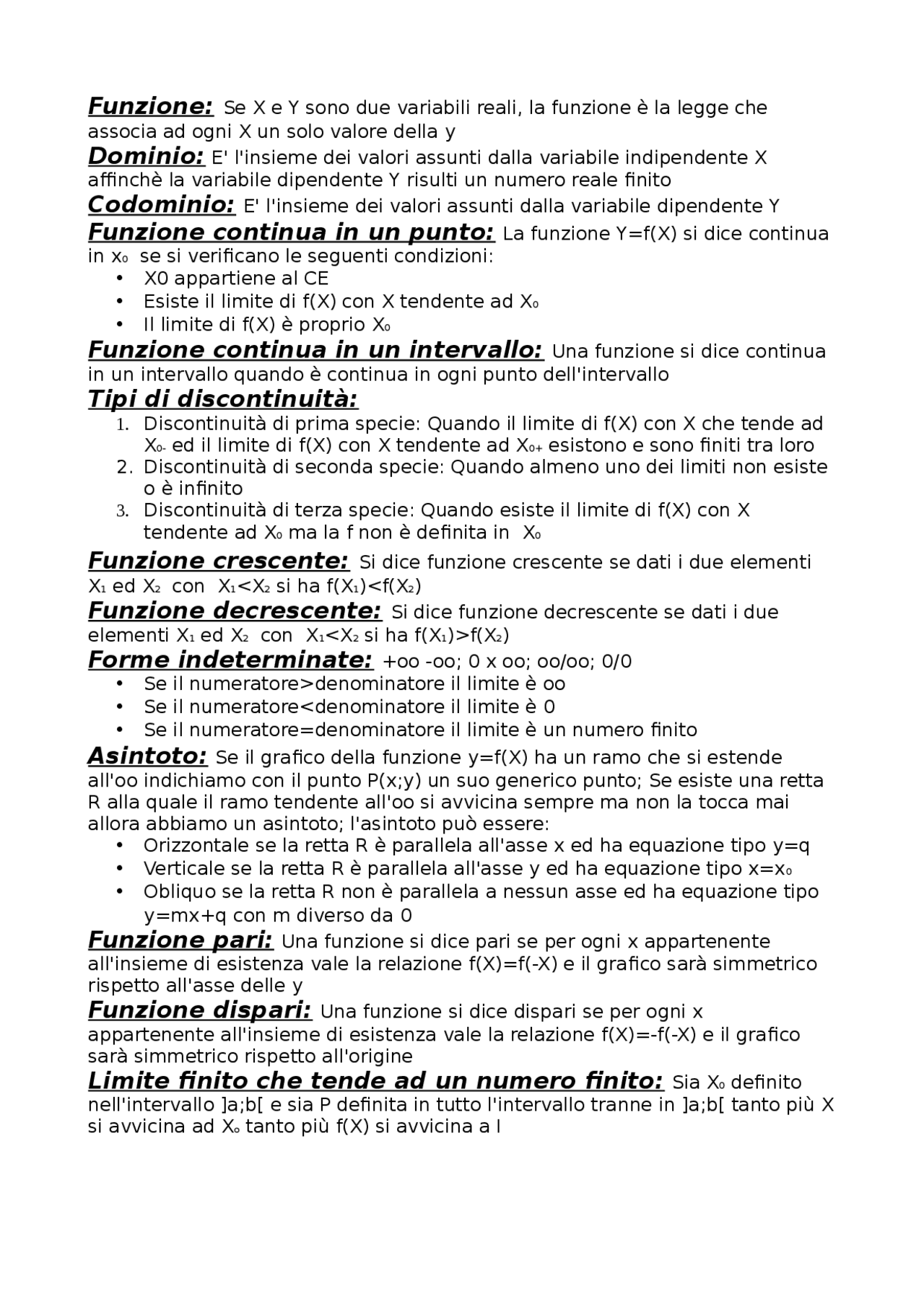 Matematica funzioni programma ipsia - Docsity