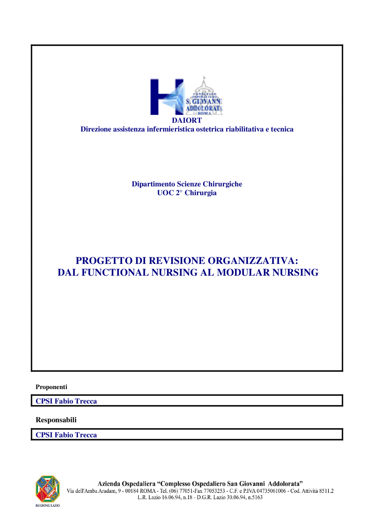 Dal functional nursing al modular nursing - Docsity