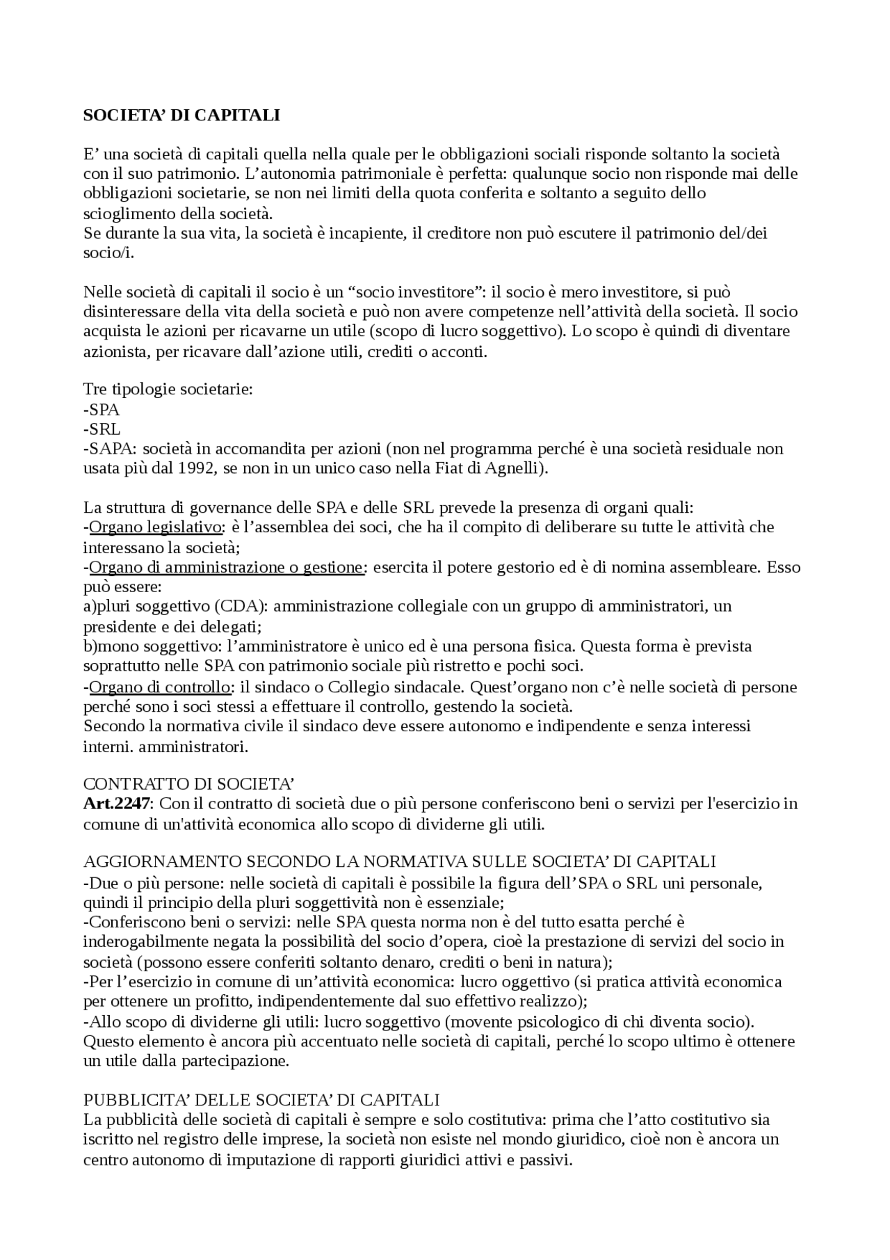 Società Di Capitali Spa E Srl Docsity