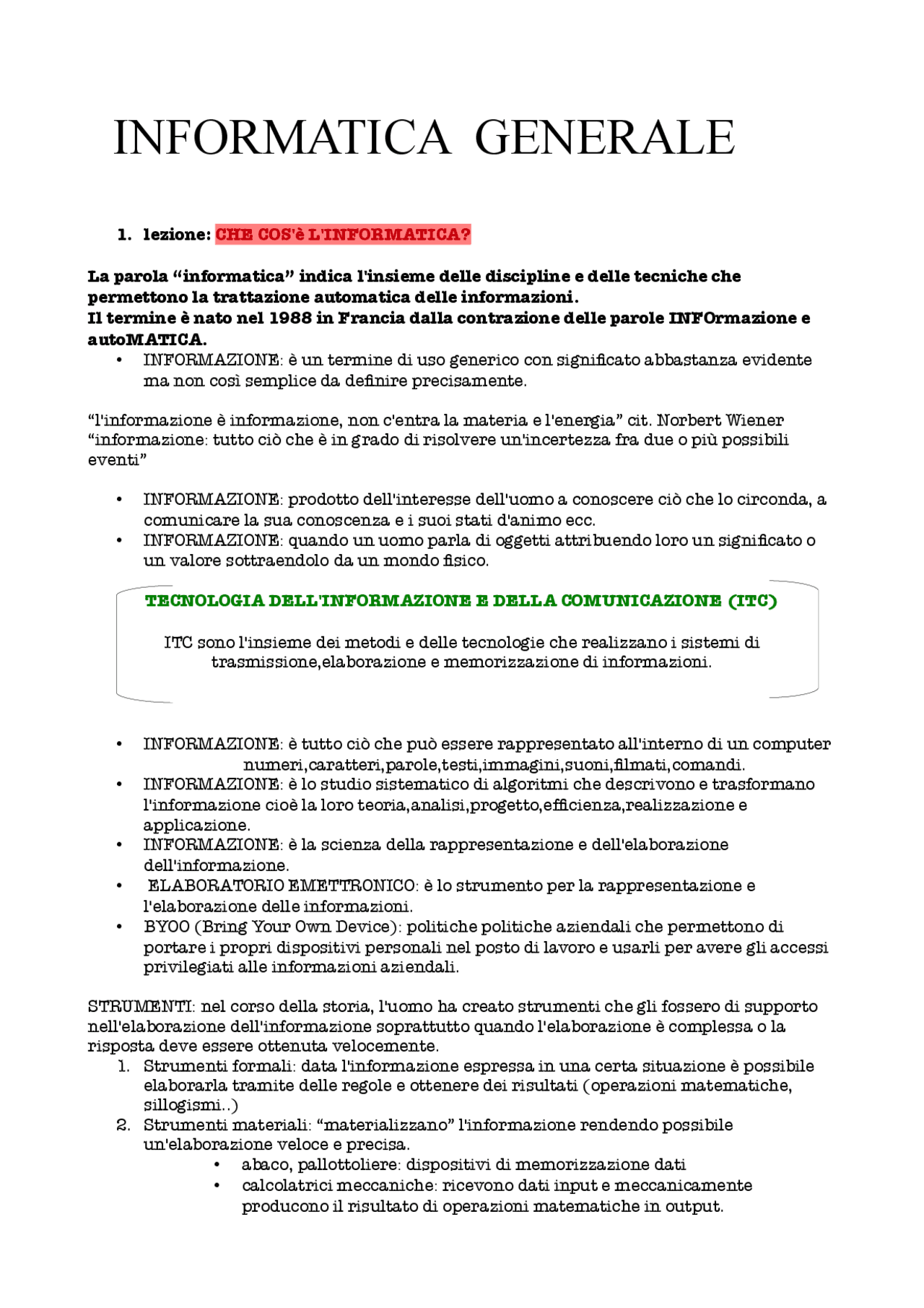 Informatica Di Base Schematizzata Docsity