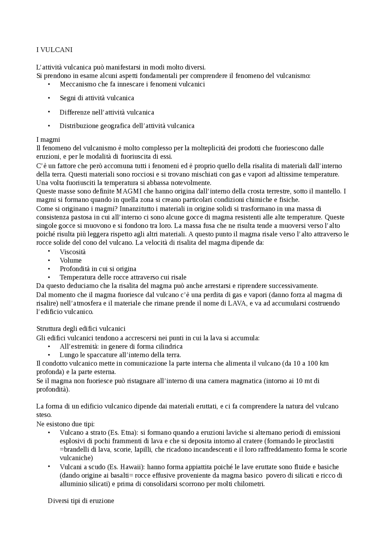 Riassunto I Vulcani Docsity