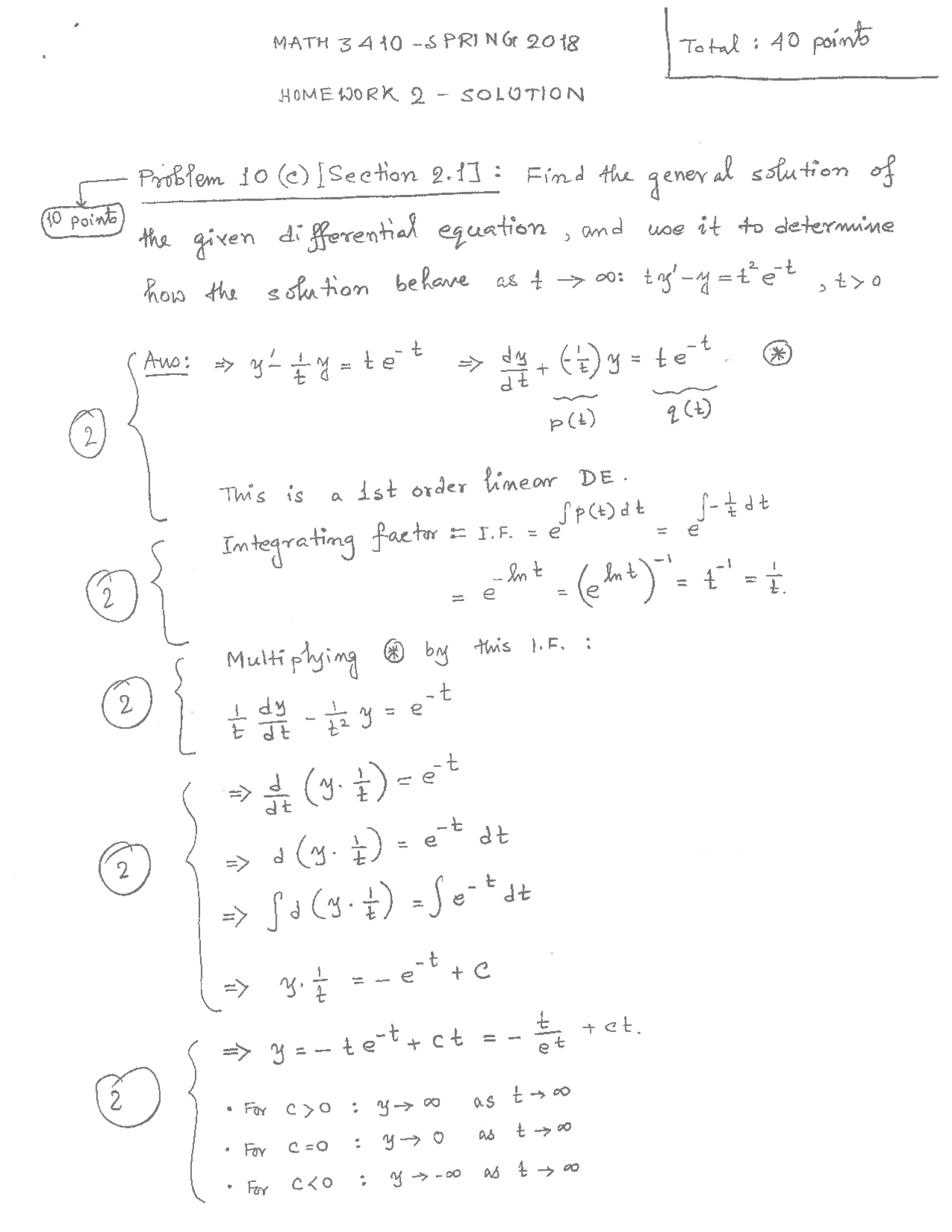 Differential Equations for Engineering - Homework 2 | MATH 3310 - Docsity