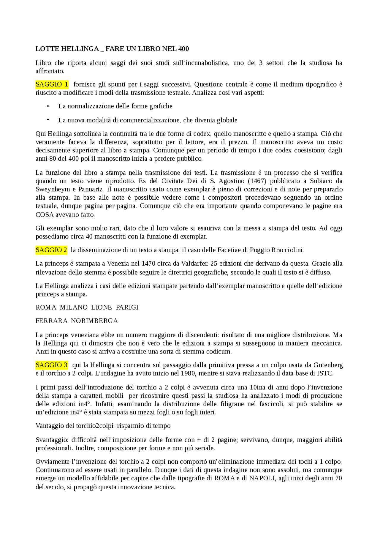 Fare Un Libro Nel Quattrocento Docsity