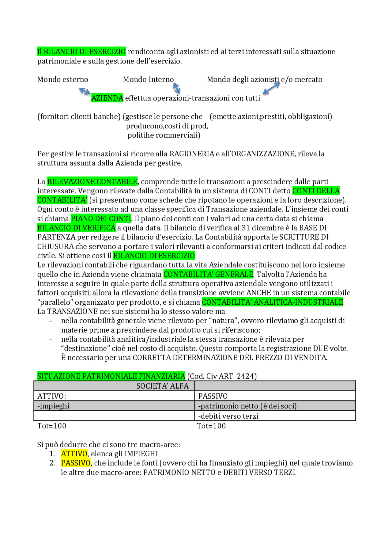 Bilanci Aziendali Primo Parziale Prof Loiacono Docsity