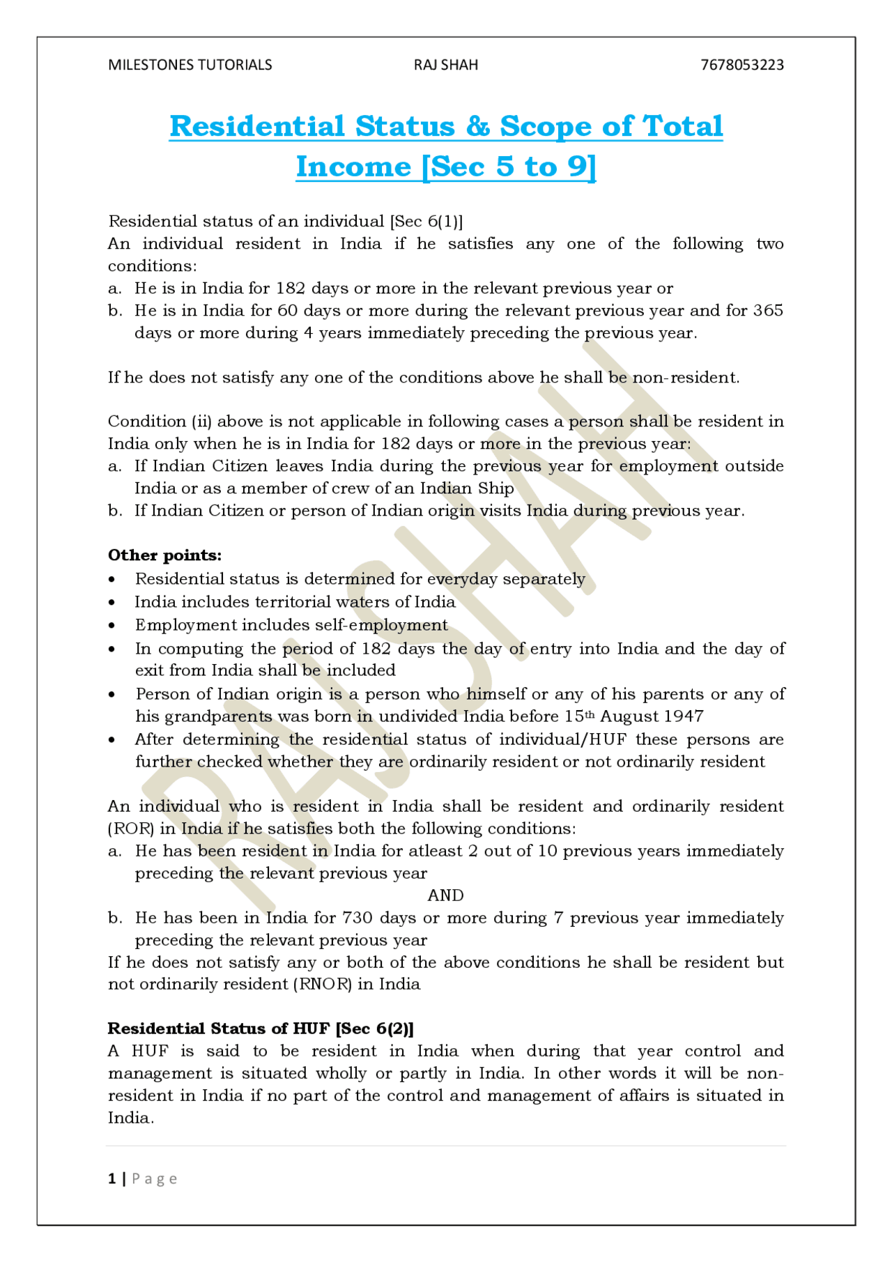 Direct tax summary notes - Docsity