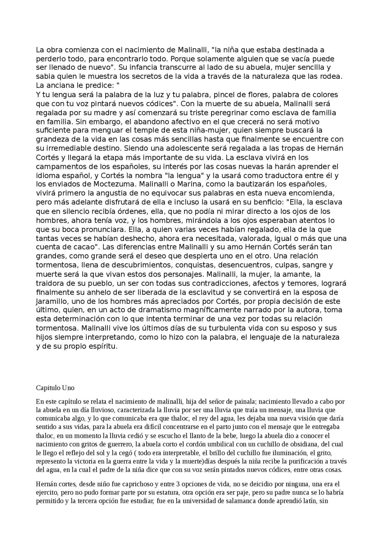 Riassunto libro "Malinche" Laura Esquivel - Docsity