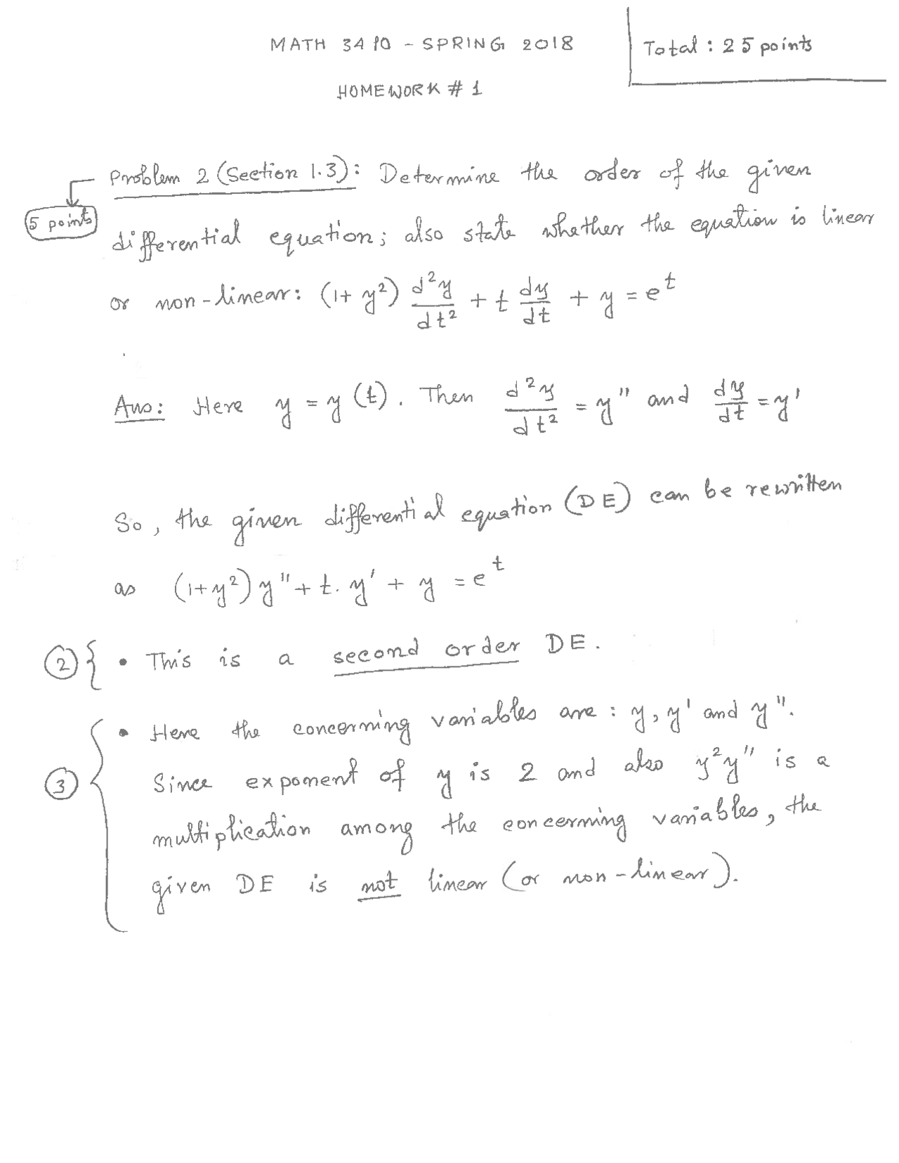 Problem Set on Major Differential Equations for Engineering | MATH 3310 ...