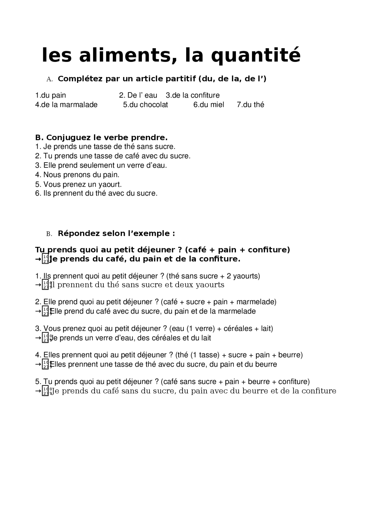 Les aliments, la quantité - Docsity