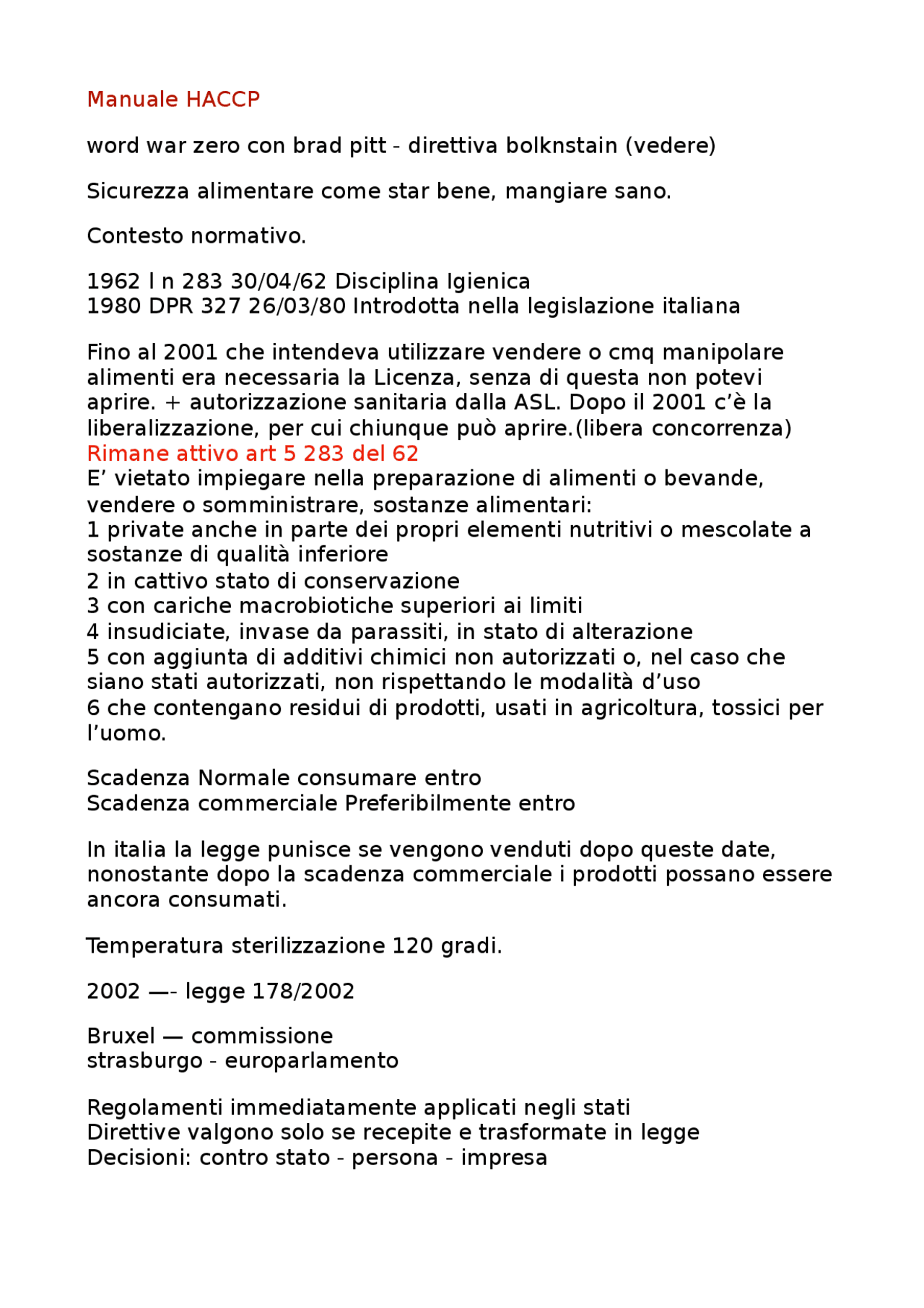 Riassunti Manuale Haccp Docsity