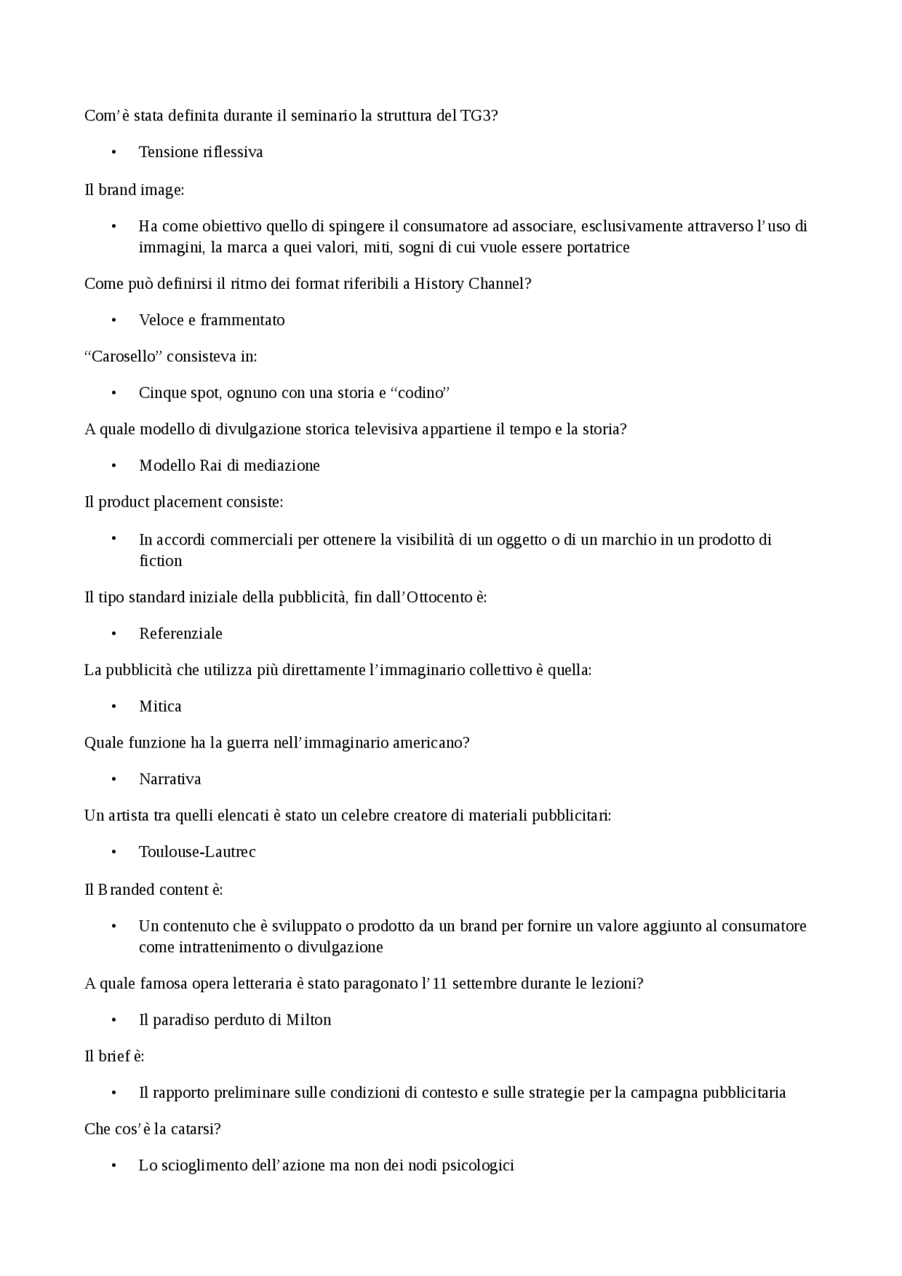 Risposte E Domande Mediologia Test 2 Modulo A Prove Desame Di