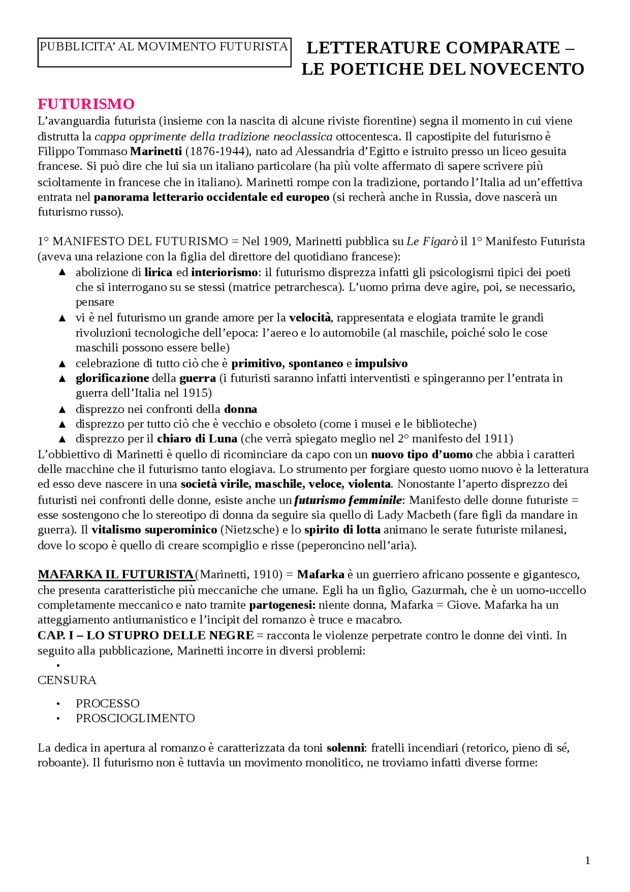 Letterature comparate - Poetiche del Novecento | Appunti di Lingua ...