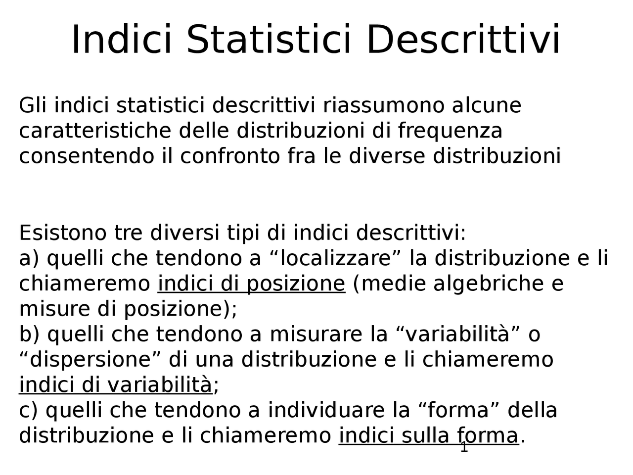 Indici statistici descrittivi | Appunti di Statistica | Docsity