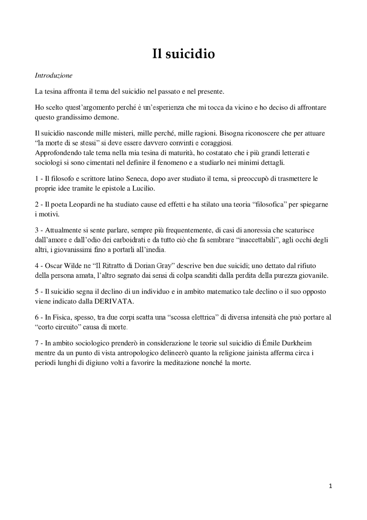 Tesina Di Maturità Sul Suicidio Docsity