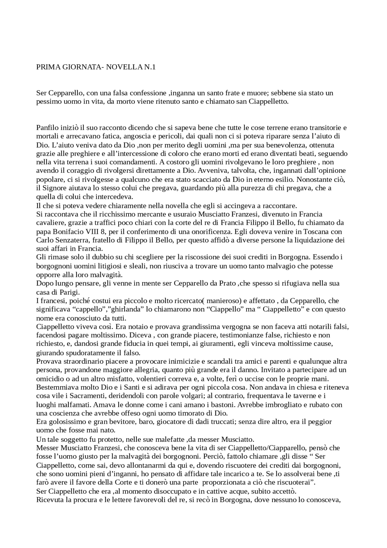 Decameron Giornata 1 Novella 1 Docsity