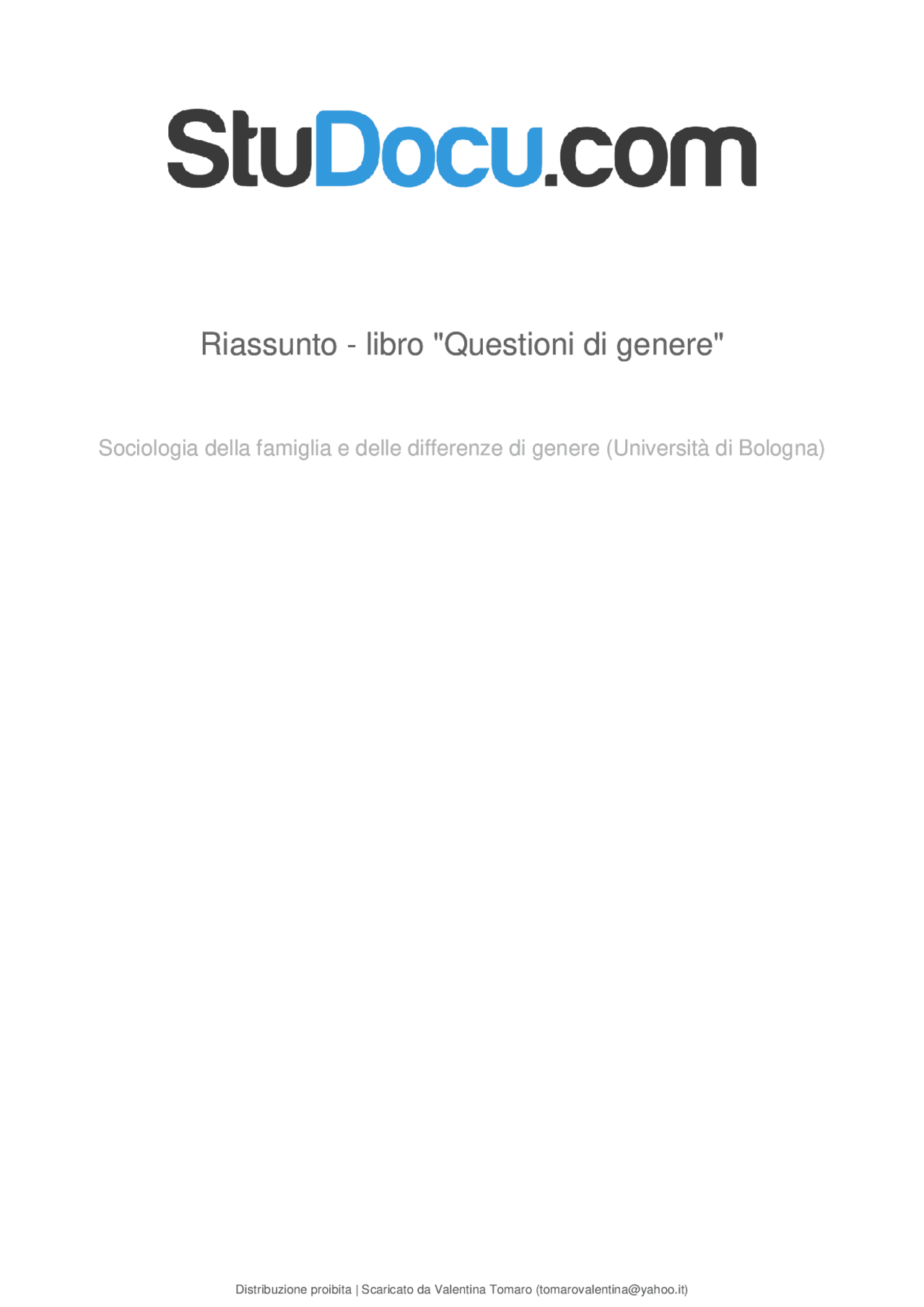 Questioni Di Genere Connell Sintesi Del Corso Di Sociologia Docsity