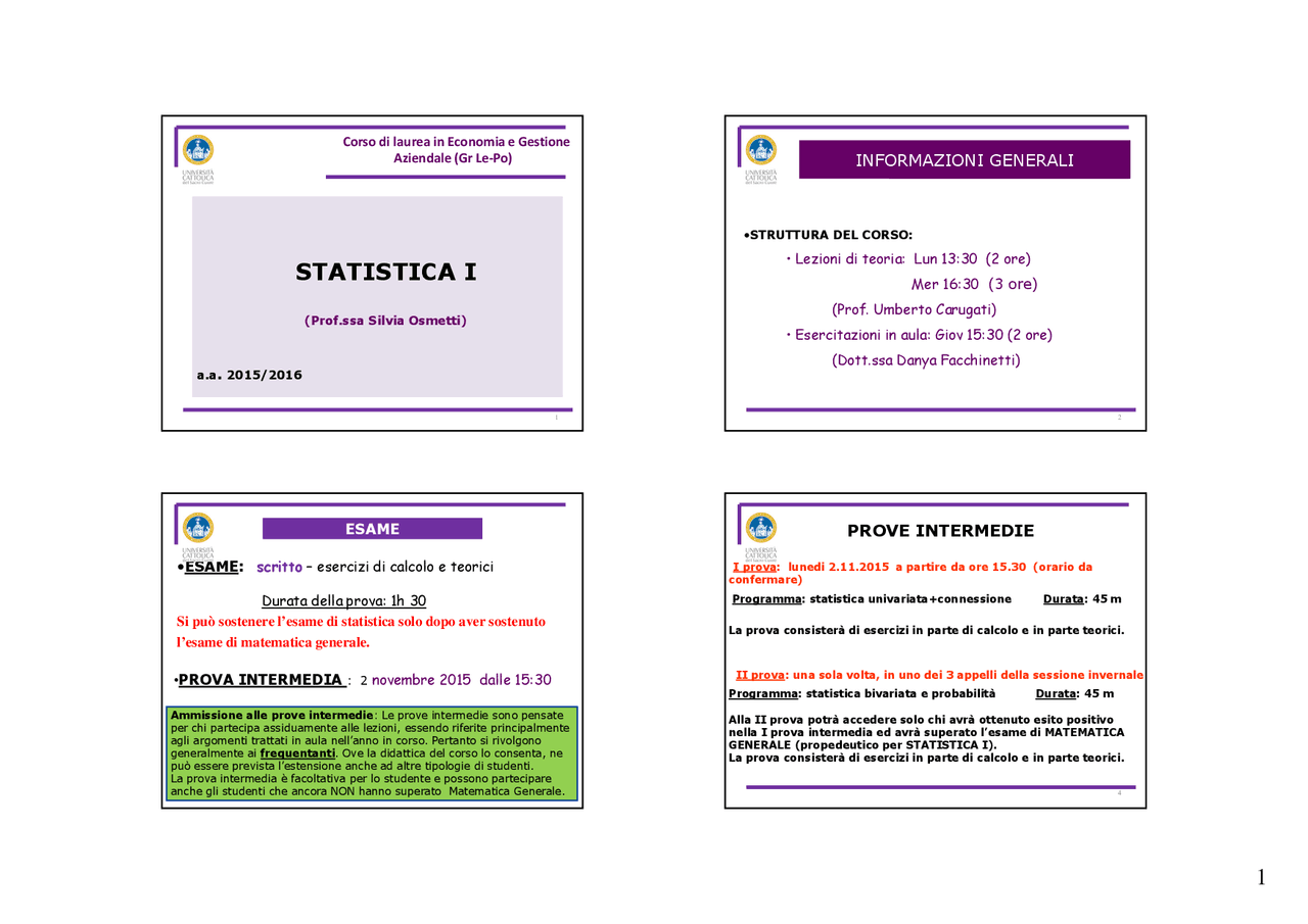 Introduzione Alla Statistica Slides Of Statistics Docsity
