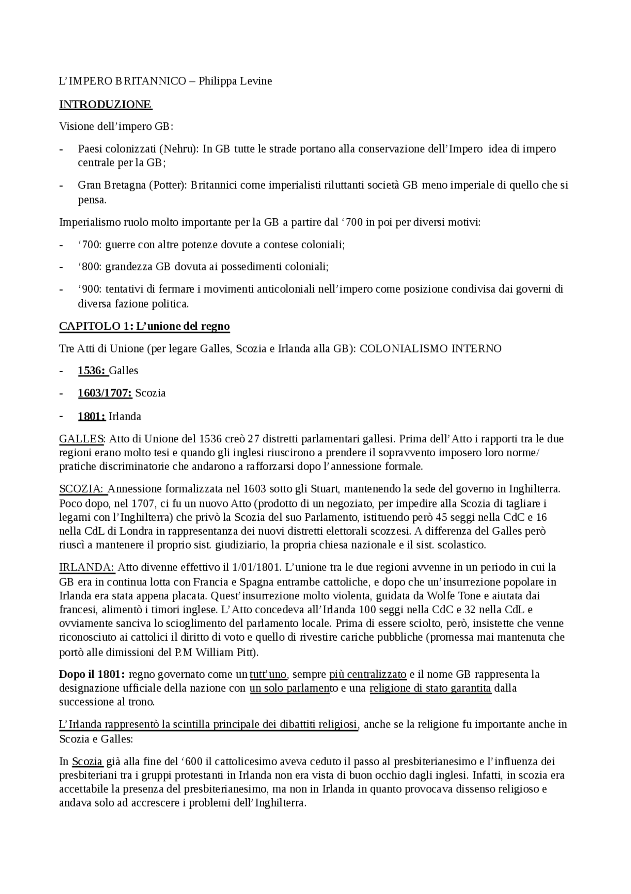 L'impero britannico - Philippa Levine - Docsity