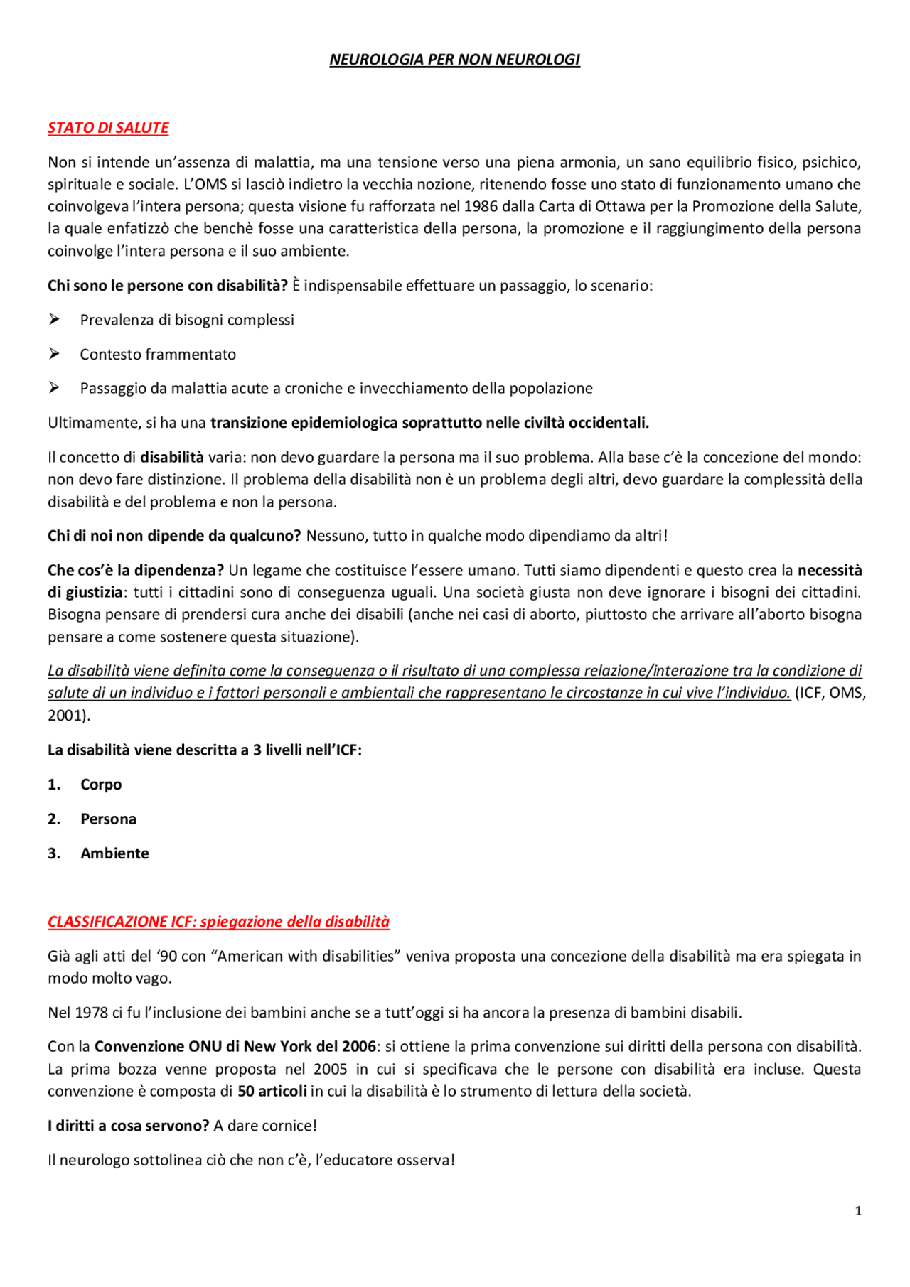 Neurologia Per Non Neurologi Icf Cy Docsity