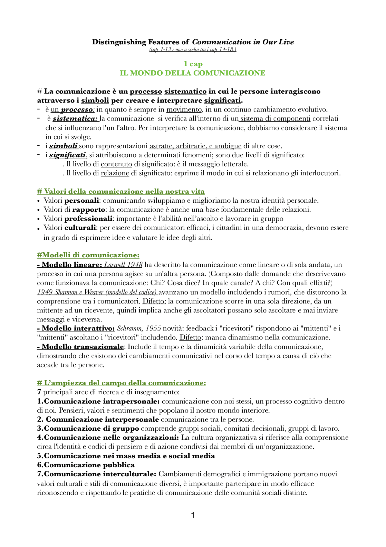 Distinguishing Features of Communication in Our Live - Docsity