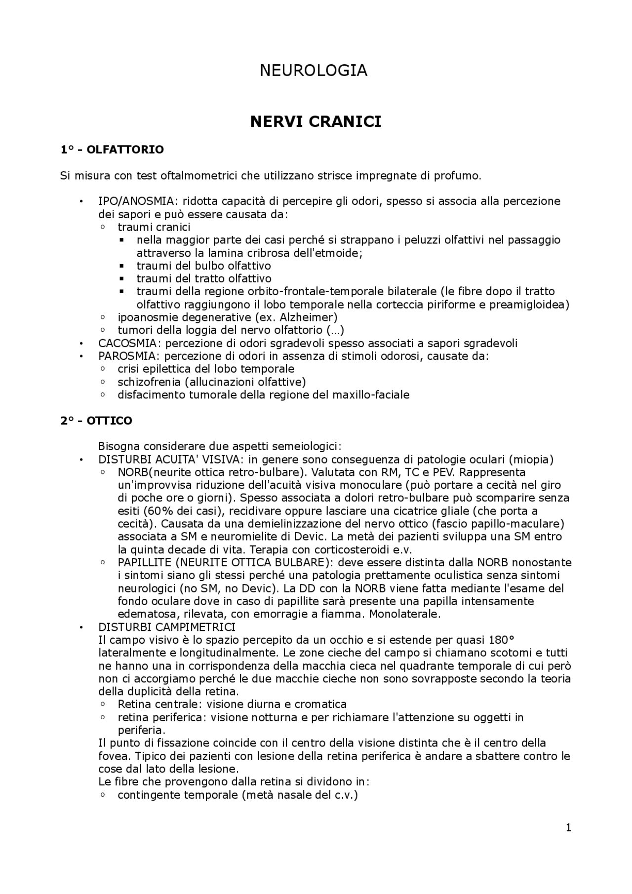 Riassunti Neurologia E Neurochirurgia Docsity
