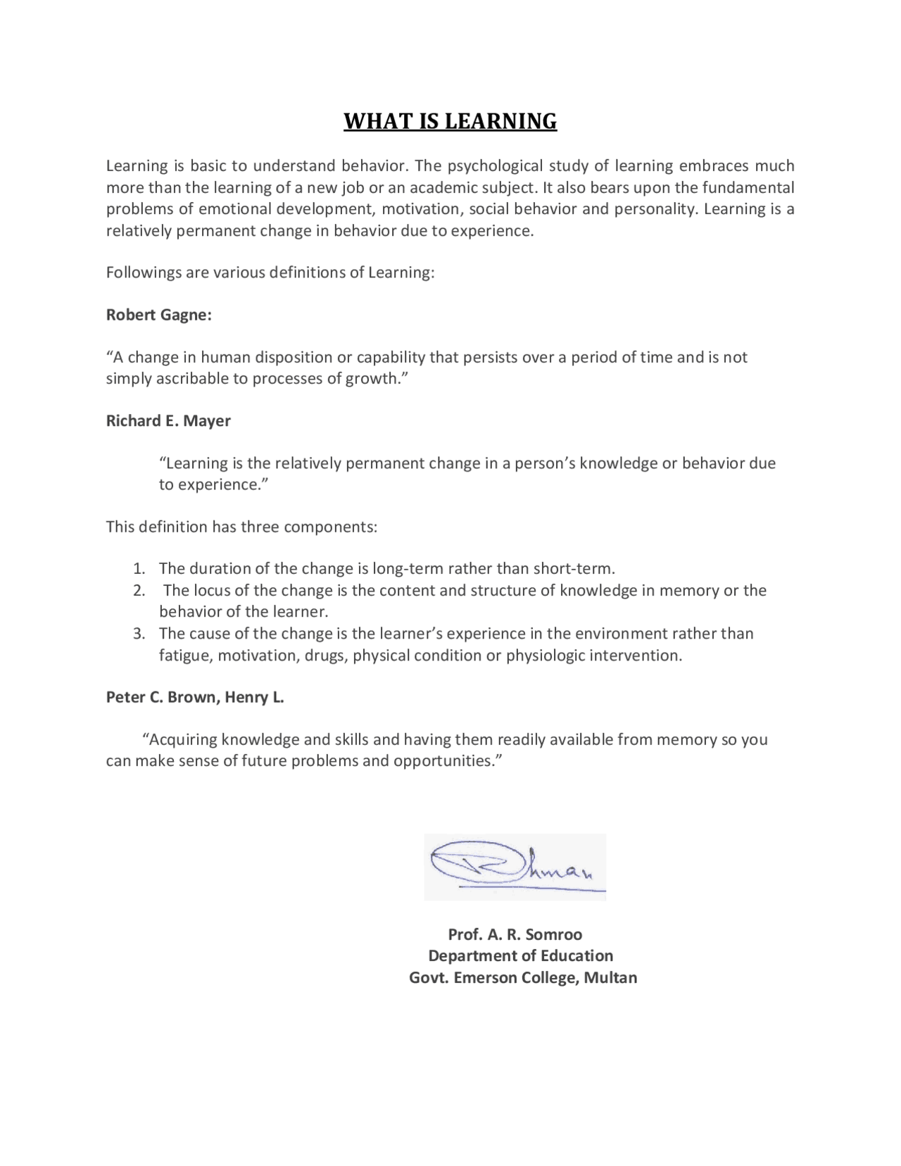 Concept of Learning in Educational Psychology - Docsity