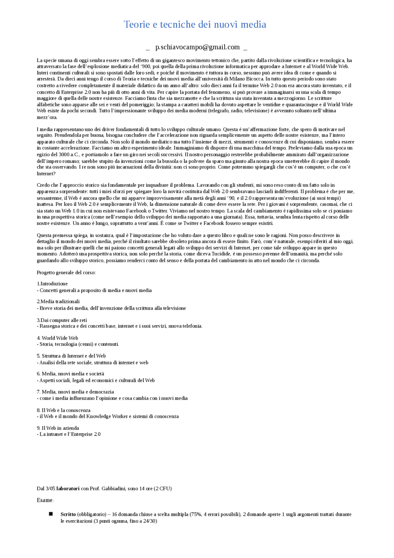 Teorie E Tecniche Dei Nuovi Media Docsity