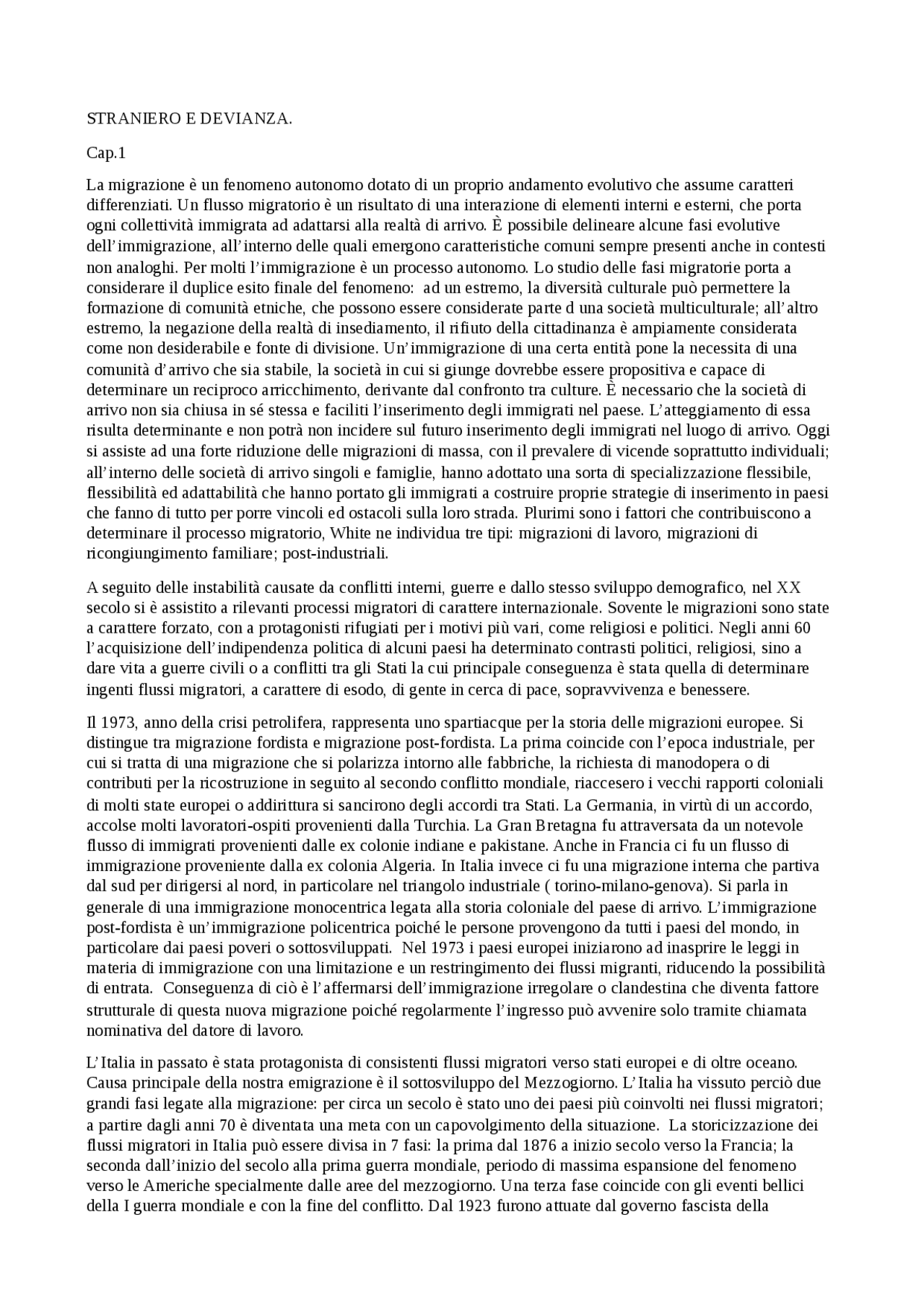 Straniero E Devianza Docsity