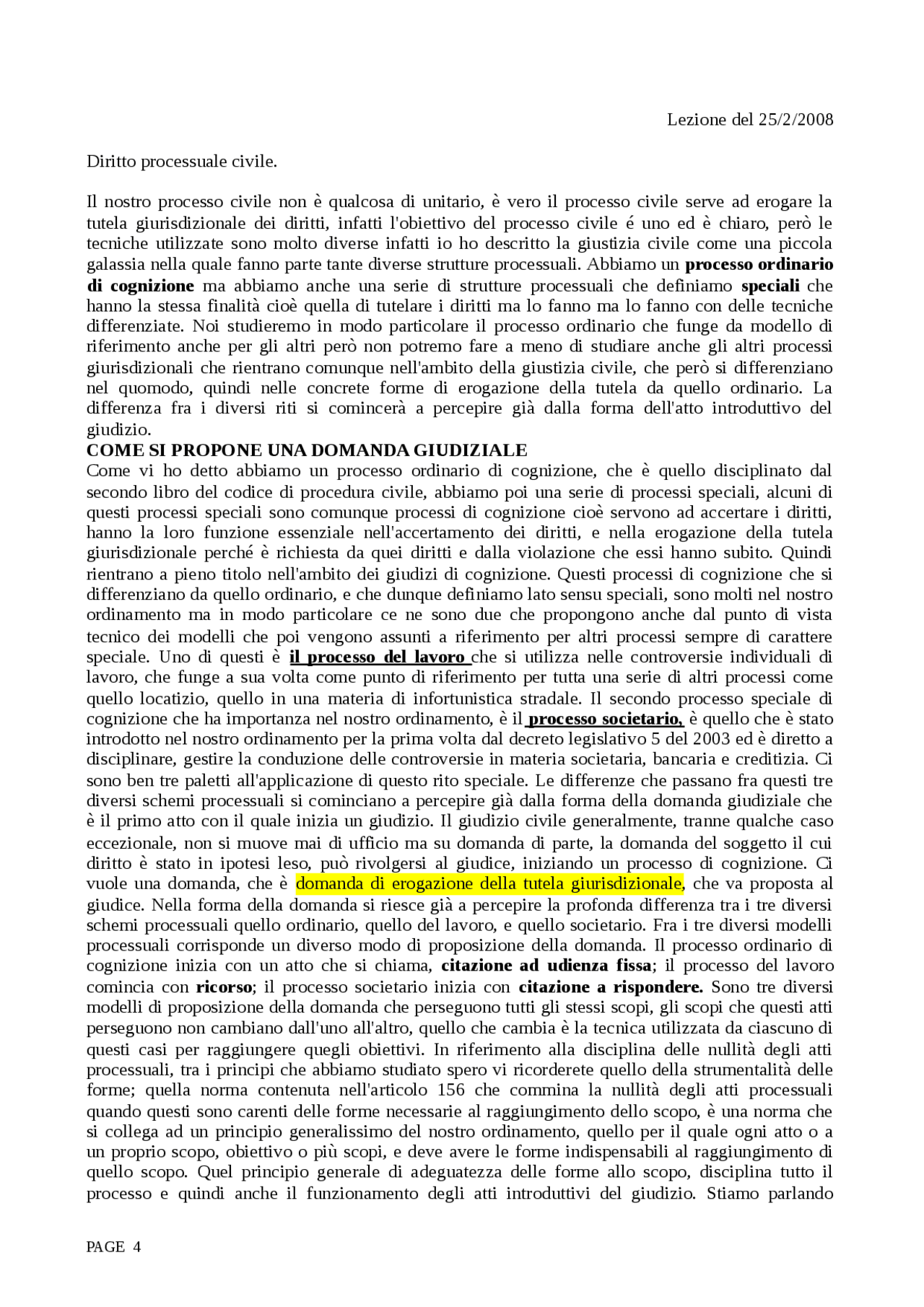Prima Lezione Diritto Processuale Civile Docsity