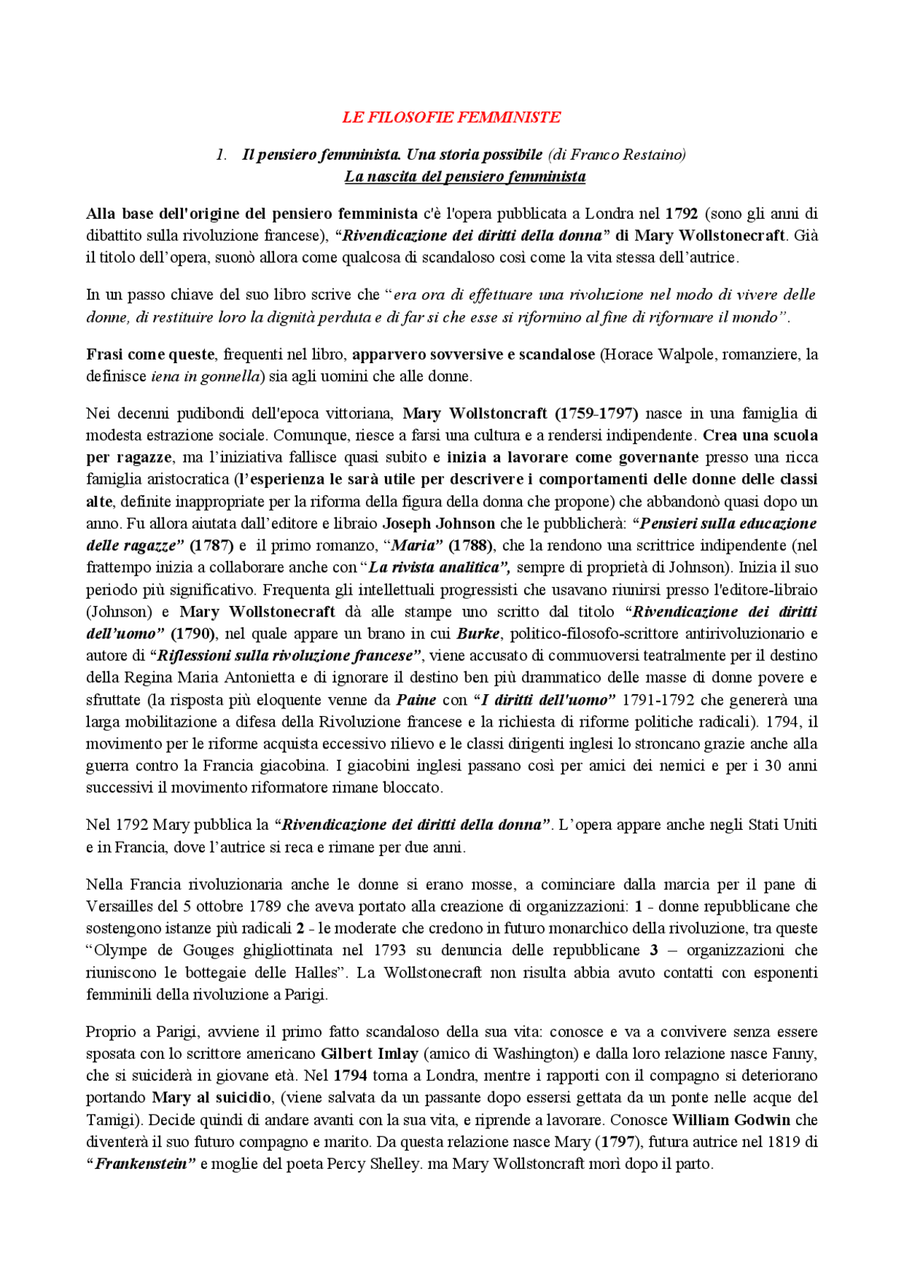 Le Filosofie Femministe Docsity