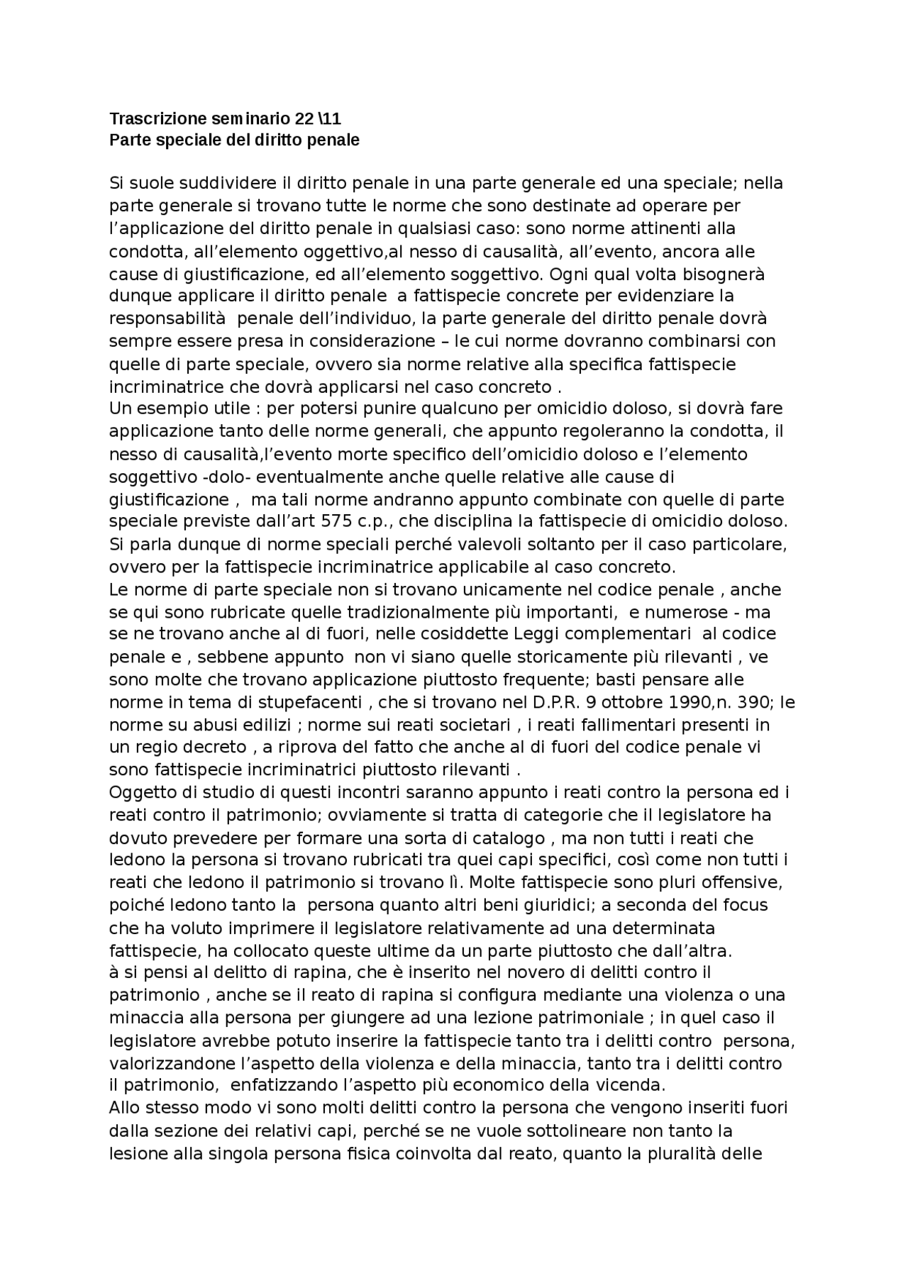 Parte Speciale Del Diritto Penale Docsity