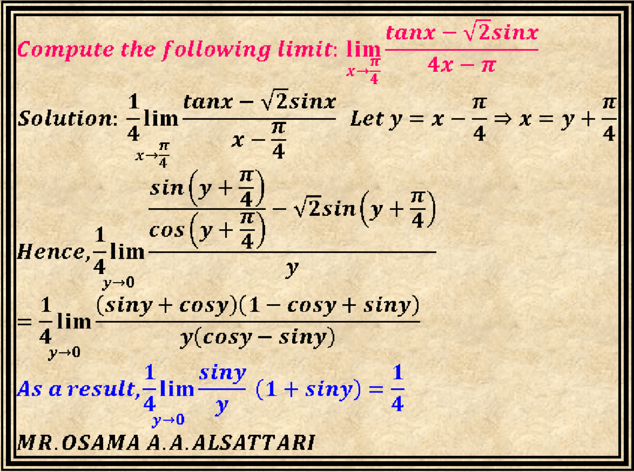 Limit of trigonometric function - Docsity